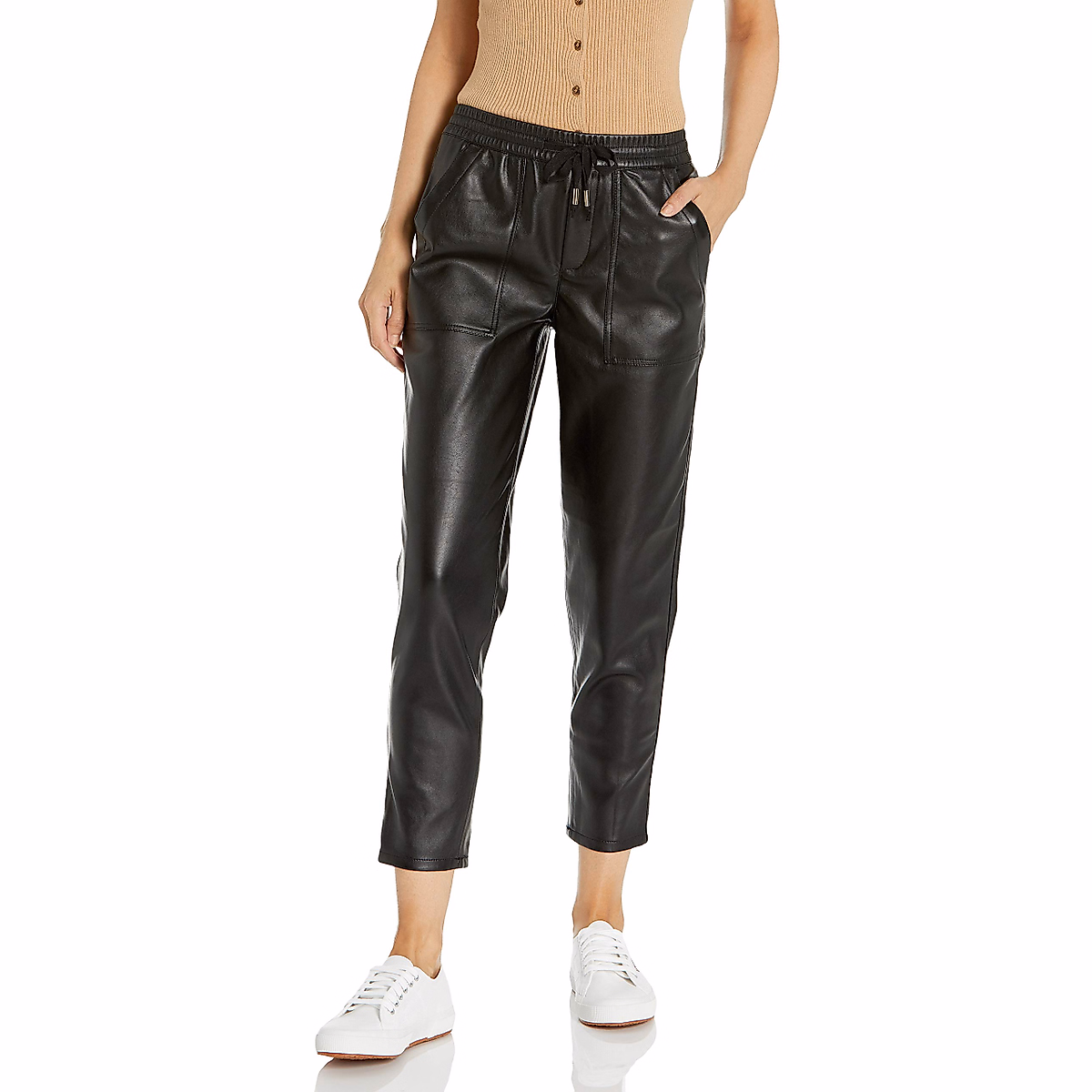 [BLANKNYC] womens [Blanknyc] Vegan Leather Drawstring Jogger Pants, No Guidance, 30 US