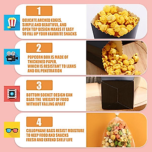 Zopeal Mini Popcorn Boxes and Clear Treat Bag Set, Bulk Popcorn Bags Open Top Paper Popcorn Containers with Treat Bags Popcorn Candy Boxes for Movie, Party, 3 x 4 Inch(Black, 200 Pcs)