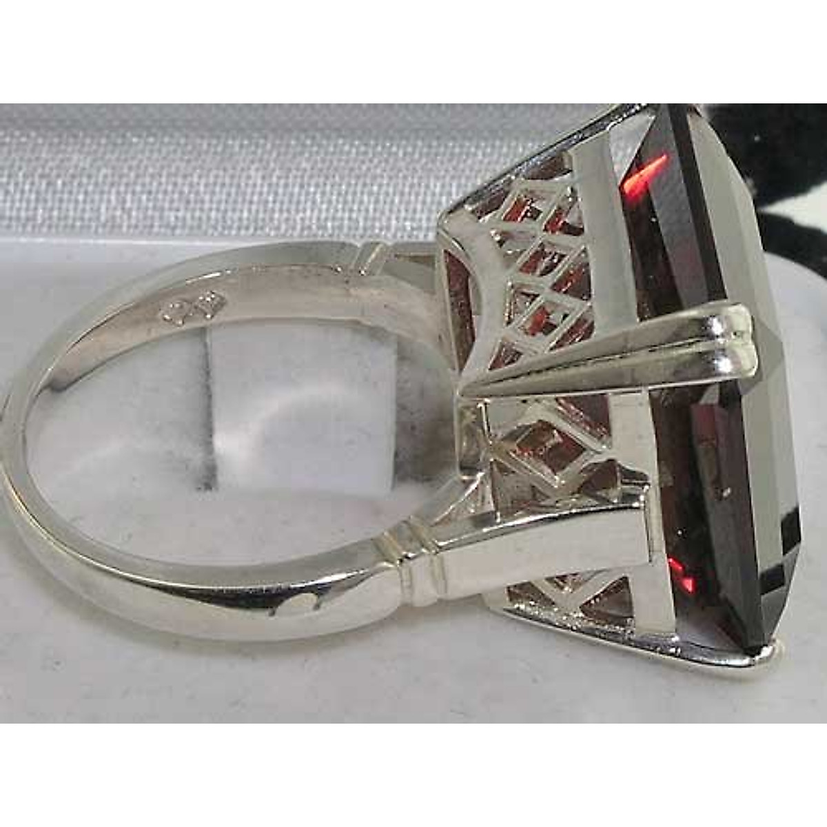 Solid Sterling Silver Huge Heavy Square Octagon cut Synthetic Garnet Ring - Size 12 - Sizes 5 to 12 Available