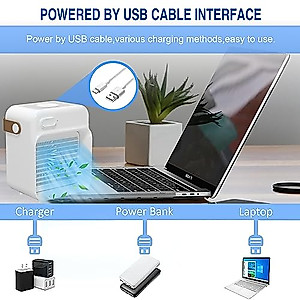 clleylise Portable Air Conditioner, Rechargeable Personal Air Cooler Quiet Desk Fan with 3 Speeds Small Air Condition Fan Mini Evaporative Cooler for Small Room Office Dorm and Outdoor