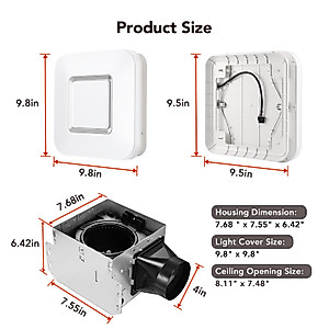 OREiN Bathroom Exhaust Fan with Light, 100 CFM 1.5 Sones, 25W Bathroom Vent Fan with Light, 1500lm LED Light 3000K/4000K/5000K Selectable & Nightlight, FCC/ETL Listed, Bath Fan for Home, White