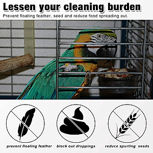 BSBMIEQM Universal Bird Cage Seed Catcher,Seed Catcher Guard Net Cover,Parrot Nylon Mesh Net Cover,Soft Airy Cage Net Stretchy Skirt for Round Square Cages (Circumference 74 inch to 118 inch，Black)…