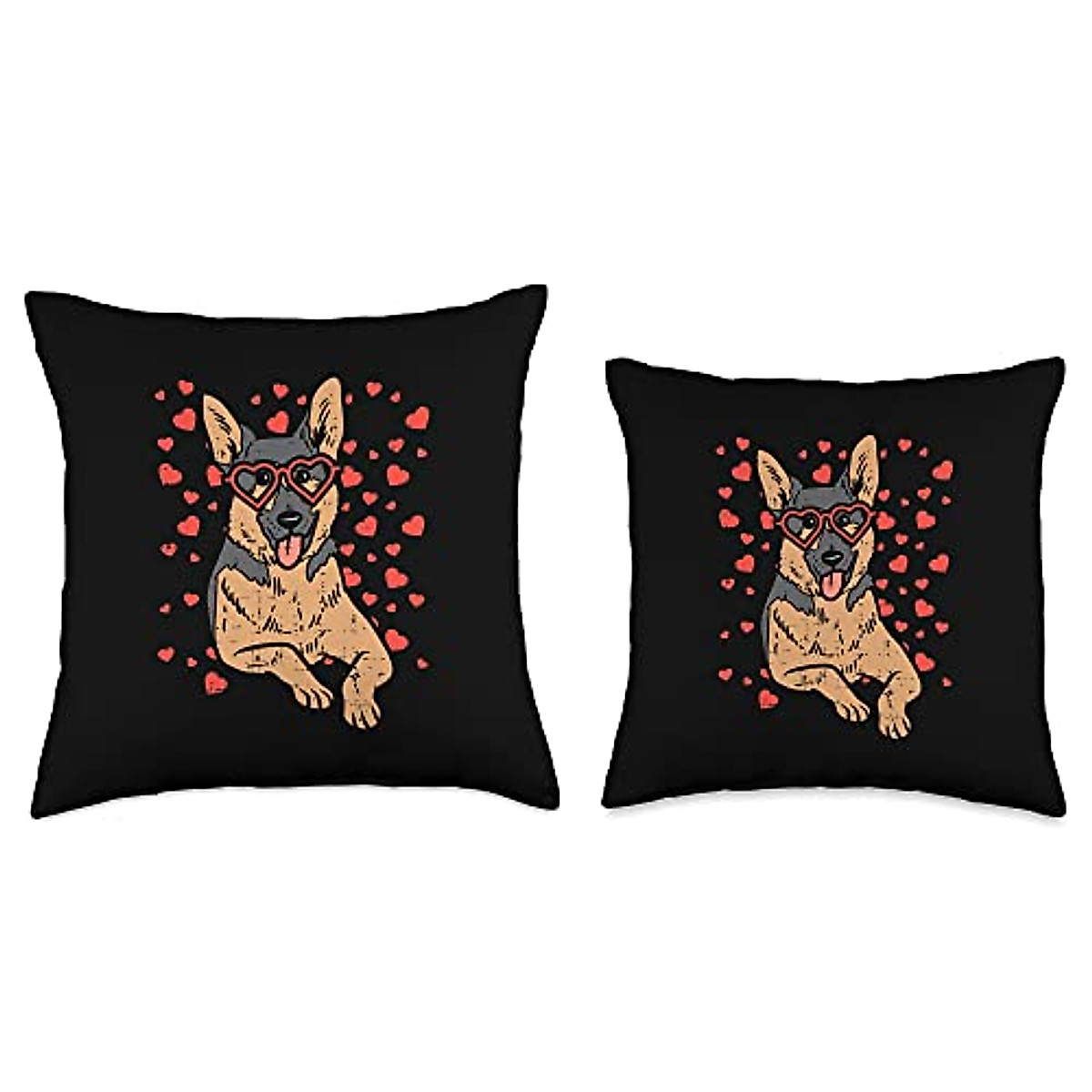 BoredKoalas German Shepherd Pillows Dog Lover Gift Heart Glasses German Shepherd Valentines Day Dog Lover Gift Throw Pillow, 18x18, Multicolor