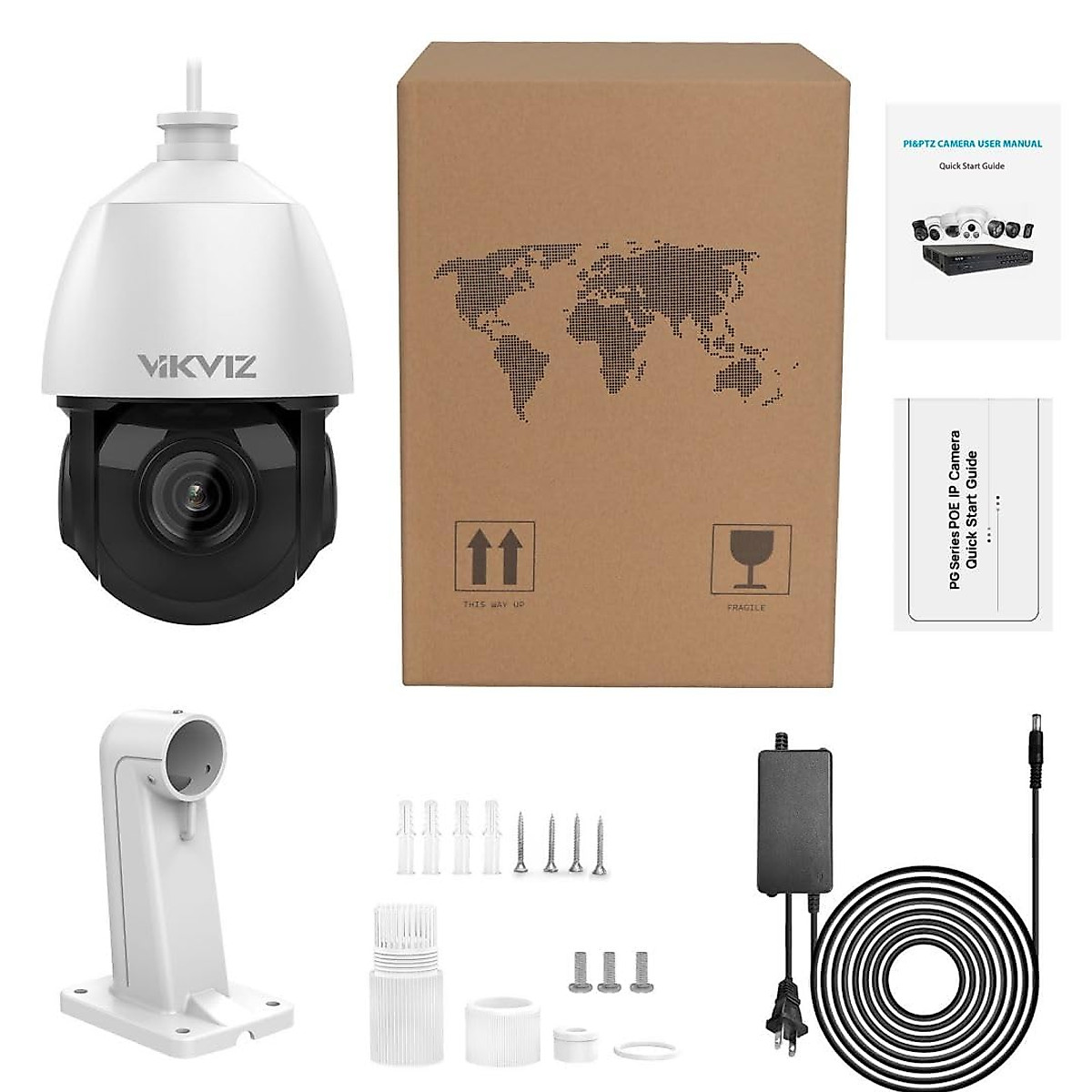 VIKVIZ 4K 8MP PTZ POE IP Camera Outdoor,Pan Tilt 18X Optical Zoom, Human Auto Tracking,Human/Vehicle Detection,Two-Way Talk,328ft IR Night Vision,PTZ Security Camera with MicroSD 512GB