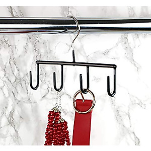 Mawa by Reston Lloyd Non-Slip Space-Saving Clothes Hanger For Belts with 4 Hooks, Style GH, Set of 5, Black
