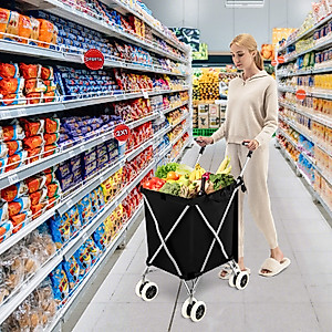 Safstar Folding Shopping Cart, Lightweight Grocery Cart with Dual Wheels & Removable Bag, Portable Utility Cart for for Market Shopping, Laundry Grocery, Picnic, Holds up to 24 Gal/120 LBS (Black)