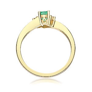 Gin & Grace 10K Yellow Gold Natural Zambian Emerald Ring with Natural Diamonds for women | Ethically, authentically & organically sourced Pear-cut Emerald hand-crafted jewelry for her