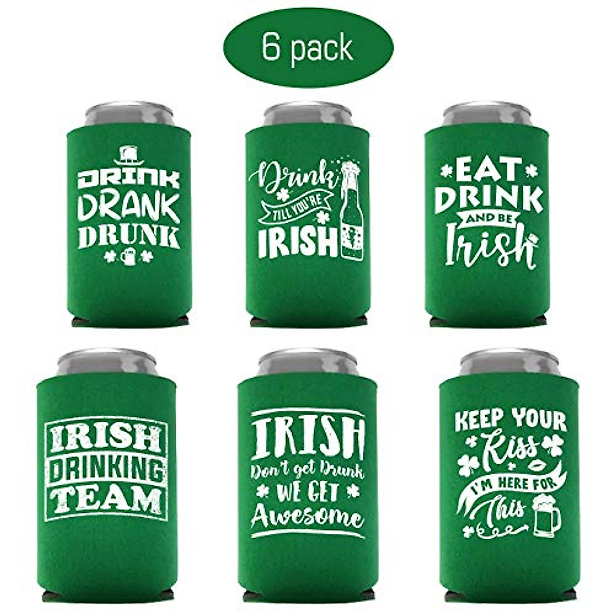 Veracco Keep Your Kiss I'm Here For This Irish Don't get Drunk We Get Awsome Stadium Party Cup St Patricks DayCan Coolie Holder Party Favors Decorations (Green, 6)