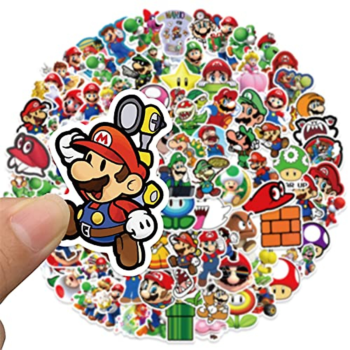 100Pcs The Super Mario Bros Movie Stickers Pack Mario Kids Stickers Cute Cartoon Characters Game Stickers for Kids Teens Adults Waterproof Vinyl Kawaii Stickers for Water Bottle Laptop Luggage (Mario100)