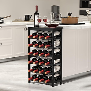 MOGELAFOO 24-Bottle Wine Rack Freestanding Floor, 6-Tier Wine Storage Shelves with Black Table Top, Stackable Bamboo Wine Display Rack Shelf for Kitchen, Bar, Dining Room