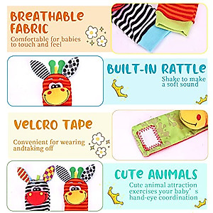 PADONISE Wrist Rattle Foot Finder Socks Set Arm Hand Bracelet Rattle Feet Leg Ankle Socks Newborn Soft Sensory Toy Baby Socks Newborn Wrist Rattles for Babies 0-6 Months Infant Baby Gift 6-12 Months