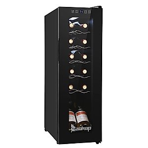 12 Bottle Wine Cooler Refrigerator Inverter Compressor Wine Fridge Cabinet for Countertop or Table Home Freestanding with Lock,Quiet Operation Adjust Temperature 41°F-64°F Small Cooling Wine Cellar for Alcohol Drinks With Digital Touch Display
