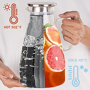 3 Quart Glass Pitcher with Lid,96 oz -Iced Tea Pitcher, Juice, Milk, Coffee, Lemonade - Borosilicate Boiling Glassware - Hot & Cold Beverages Christmas Gift,New Year Gift