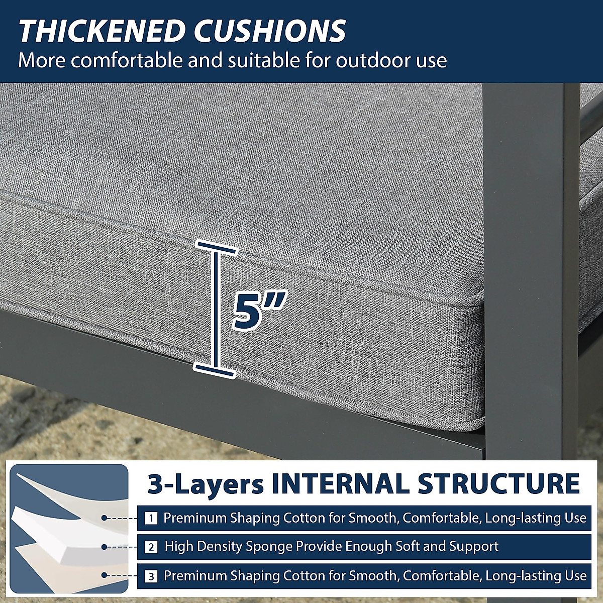 Raysfung Aluminum Patio Furniture Set, 5 Pieces Modern Conversation Set with Upgrade Cushion and Coffee Table, Outdoor Set Sectional Sofa for Garden