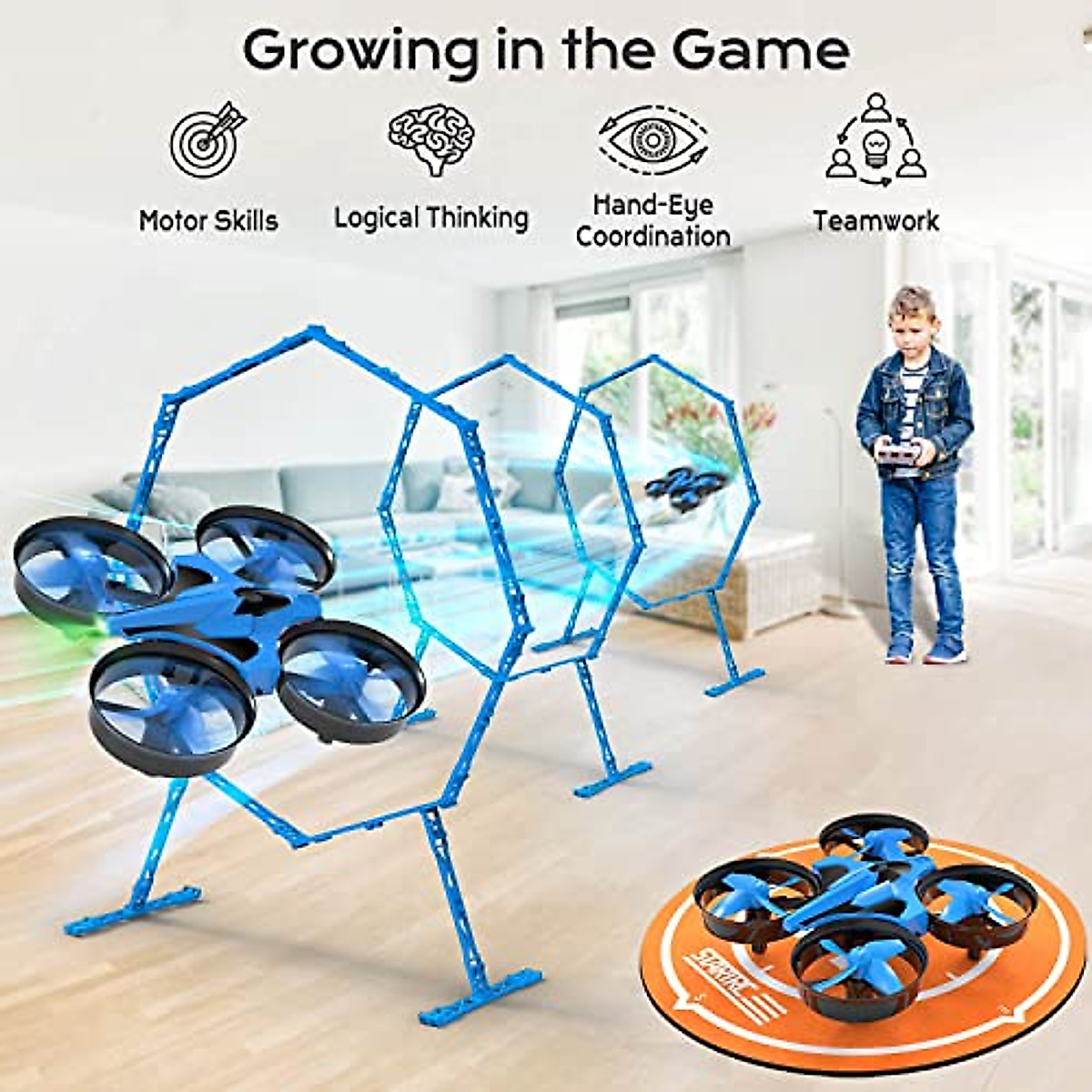 Dolanus Mini Drone for Kids Beginner - Fun Fly Racing Games, More Accessories RC Indoor Small UFO with Multiple Modes and 2 Batteries, Propeller Remote Control Quadcopter Helicopter for Boys, Blue, 8+