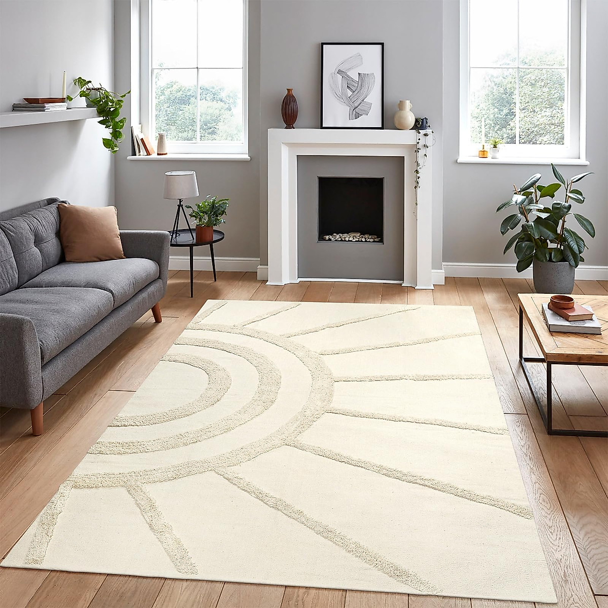 OJIA Boho Living Room Rug 5'x8', Large Washable Rugs Soft Tufted Bedroom Rug Nursery Rug, Cotton Woven Beige Area Rugs Floor Carpet for Dorm/Kids Room/Dining Room/Office