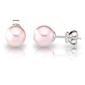 Genuine Fine European Crystal 8mm Round Simulated Pearl S925 Solid Sterling Silver Stud Earrings For Women (Crystal Pink)