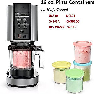VRINO 2/4/6PCS Creami Pints, for Ninja Pints,16 OZ Creami Deluxe Airtight,Reusable Compatible NC301 NC300 NC299AMZ Series Ice Cream Maker,Pink+Blue-2PCS