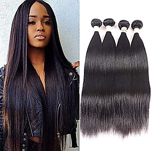 Brazilian Virgin Straight Hair 4 Bundles 14 16 18 20 Inch 100% Unprocessed Human Hair Bundles Straight Hair Extensions Double Strong Weft