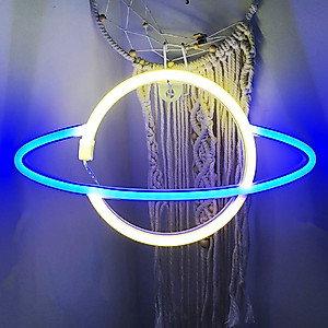 iceagle Neon Signs-Planet Neon Sign|Led Neon Light neon Wall Signs|Battery & USB Powered Light Up Wall Decor|Neon Sign for Bedroom Party Wedding Kids Girls Boy Room,Warmwhite&Blue