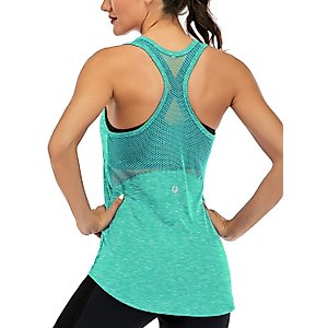ICTIVE Workout Tank Tops for Women Sleeveless Yoga Tops for Women Mesh Racerback Backless Running Gym Shirts Light Green M