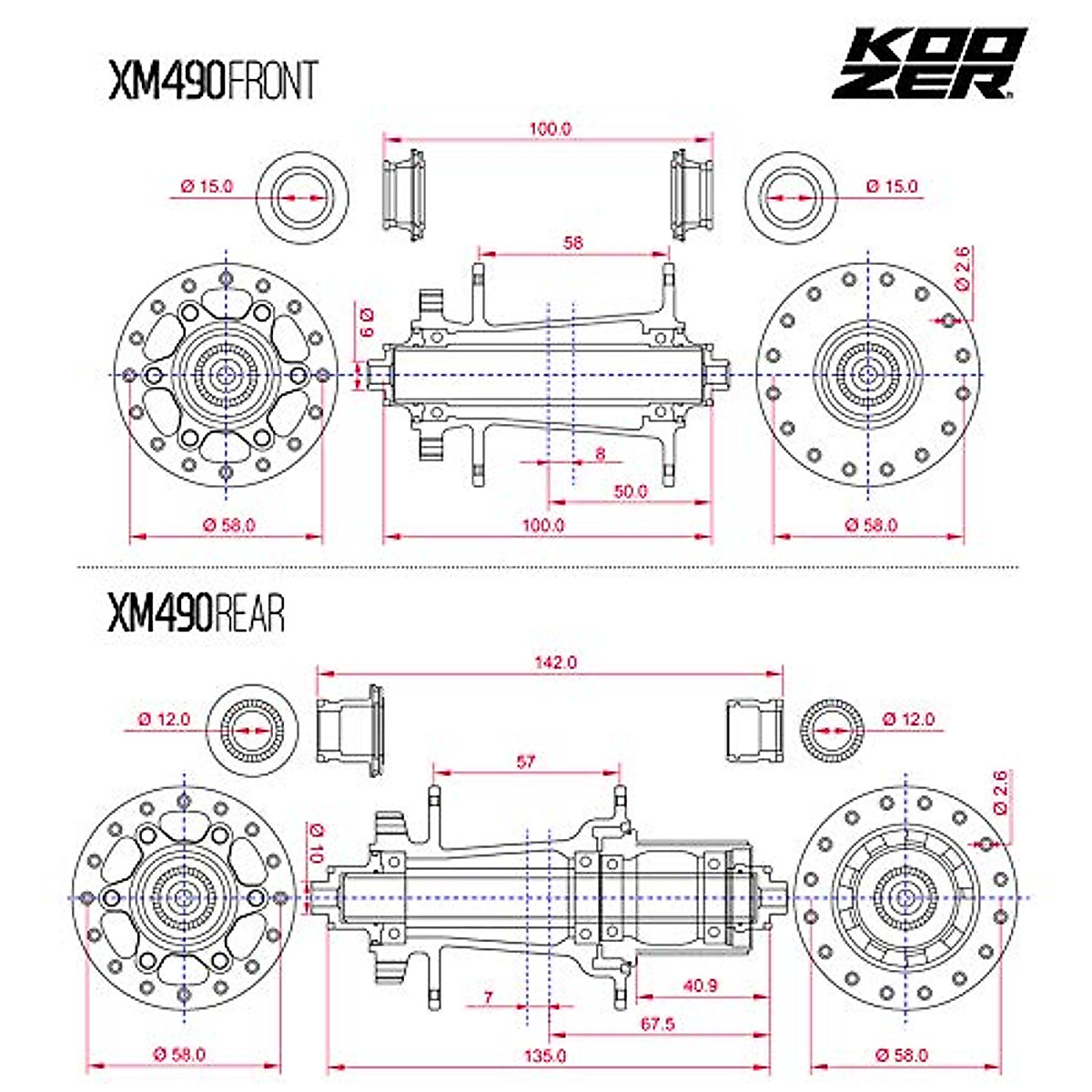 BestPartsCom XM490 32 Hole Hub Full Aluminum Ultralight MTB Mountain Bike Disc Brake Hub Through axle Front Hub 15x100mm Black for Shimano 8-11speed & SRAM 8-10speed