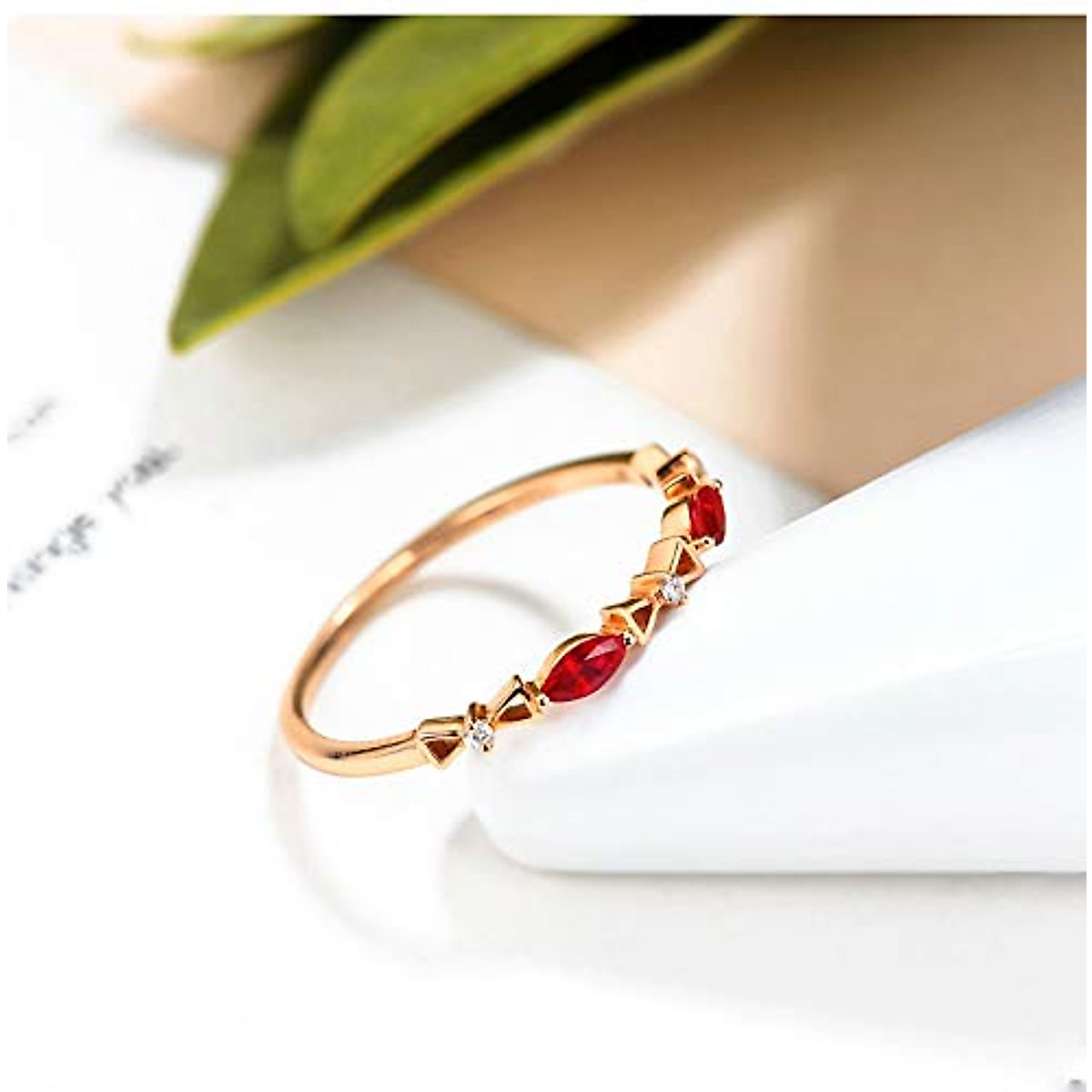 KnBoB Women Bow-Knot Round Shape 0.15ct Ruby Ring 18K Rose Gold Promise Wedding Engagement Bridal Anniversary Ring Size 8.5