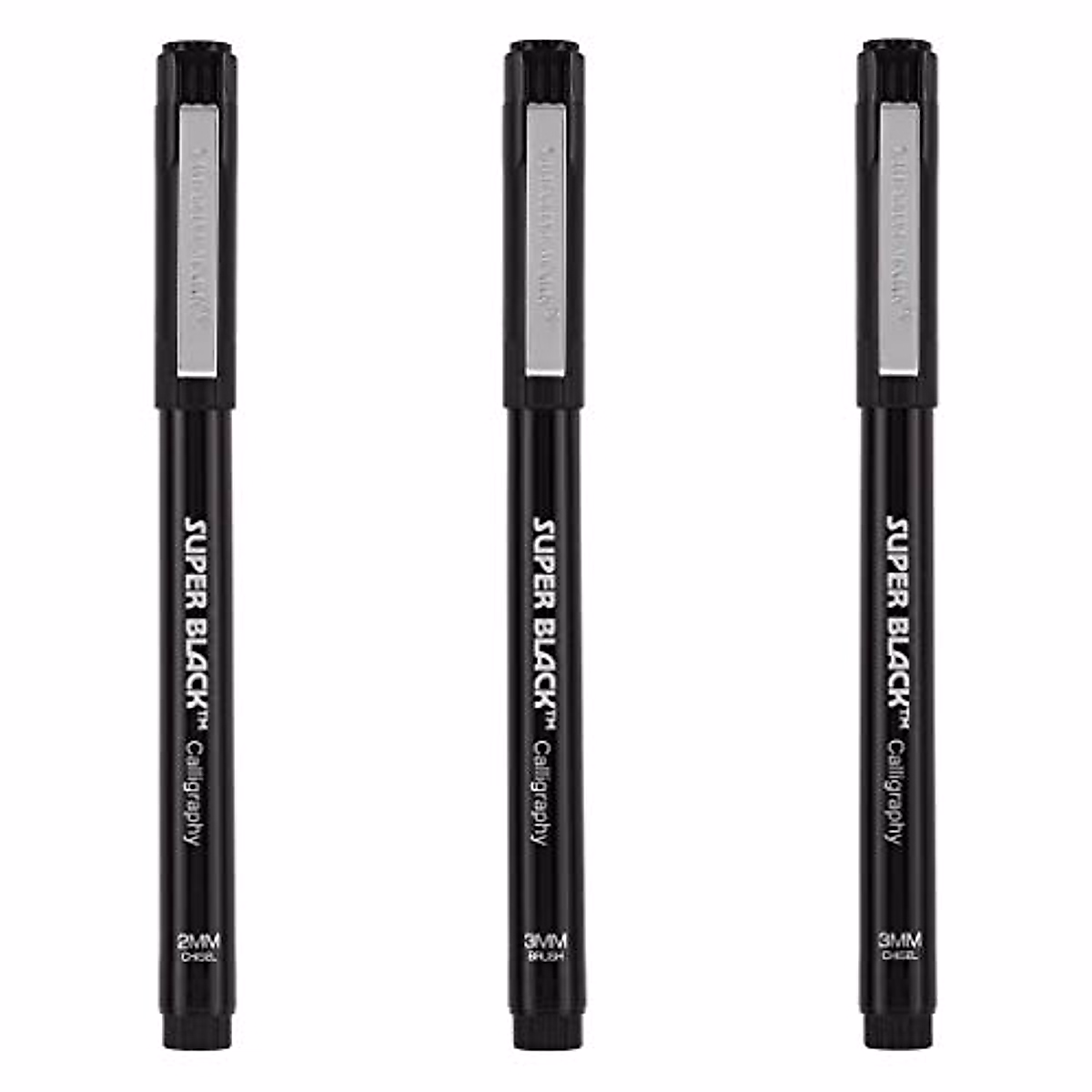 Creative Mark Calligraphy & Fineliner Pen Set Lettering Drawing Super Black, Permanent, Waterproof, & Acid-Free Chisel Nylon-Nibs Pens & Medium Brush Tip - [Lettering & Calligraphy Set of 3]