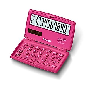 Casio SL-C100C-RD-N Colorful Calculator, Vivid Pink, 10 Digits, Folding Notebook Type