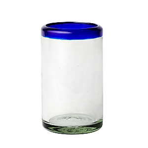 10 Strawberry Street Cobalt Rim Hiball Handblown Mexican Glass, Set of 6