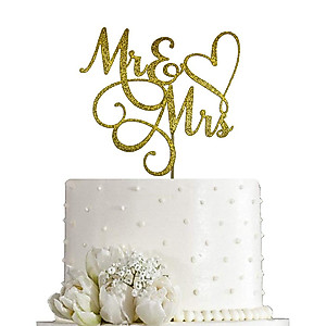 AMINJIE Gold Glitter Mr & Mrs Cake Topper - Wedding, Engagement, Wedding Anniversary Cake Toppers Decorations