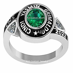 A2Z CUSTOM JEWELRY Girl Ladies Women’s Personalized Class Ring for High School College University Graduation Ceremony Gift - Customizable 2024-2025 - Sterling Silver (Titan Lisbon)