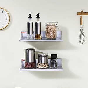 VEVOR 8.6" x 16" Stainless Steel Shelf, Wall Mounted Floating Shelving with Backsplash, 44 lbs Load Capacity Commercial Shelves, Heavy Duty Storage Rack for Restaurant, Kitchen, Bar, Home, and Hotel