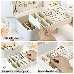 KAMIER Jewelry Organizer,2 Layer Jewelry Organizer Box for Earrings Bracelets Rings Necklaces,Luxury Leather & Soft Velvet Lined,Gift Box Packaging,Gray