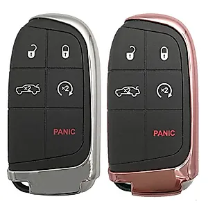 Qty(2) Pink Silver TPU Key Cover Case Fob Holder Jacket Skin for Jeep Grand Cherokee Renegade Chrysler 200 300 Dodge RAM Durango Charger Challenger Journey Dart Fiat