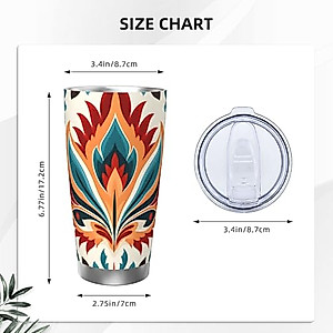 AYCZN Ethnic Mandela 20 OZ Tumbler Stainless Steel Travel Coffee Mug, Flower Floral Insulated Water Bottle with Lid and Straws Leakproof Thermal Cup