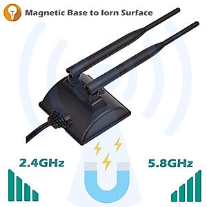 TECHTOO WiFi Antenna Dual Band 2.4GHz - 5.8GHz with RP-SMA Connector Magnetic Base for Wireless Network Router - USB Adapter - PCI PCIe Cards - Signal Booster - Access Point - Wireless Range Extender
