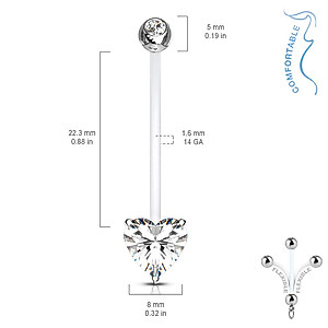 Pierced Owl Double Jeweled Prong Set Heart Crystal Pregnancy Maternity Belly Button Ring Retainer (Pink)