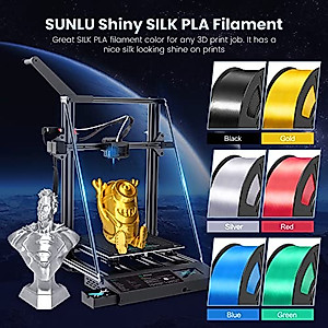 3D Printer Silk Filament, SUNLU Shiny Silk PLA Filament 1.75mm, Smooth Silky Surface, Great Easy to Print for 3D Printers, Dimensional Accuracy +/- 0.02mm, Silk Silver 1KG