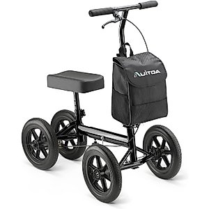 Knee Scooter, All Terrain Knee Scooter for Adults Steerable Knee Walker for Surgery, Broken Foot, Ankle Injuries Heavy Duty Crutches Alternative, Foldable-Knee-Scooter-Walker (Black)