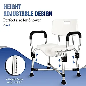 HEINSY Widened Shower Chair with Armrests and Back - Upgraded U-Shaped Shower Seat for Elderly, Handicap, Disabled, Seniors & Pregnant - Supports Up to 350 lbs