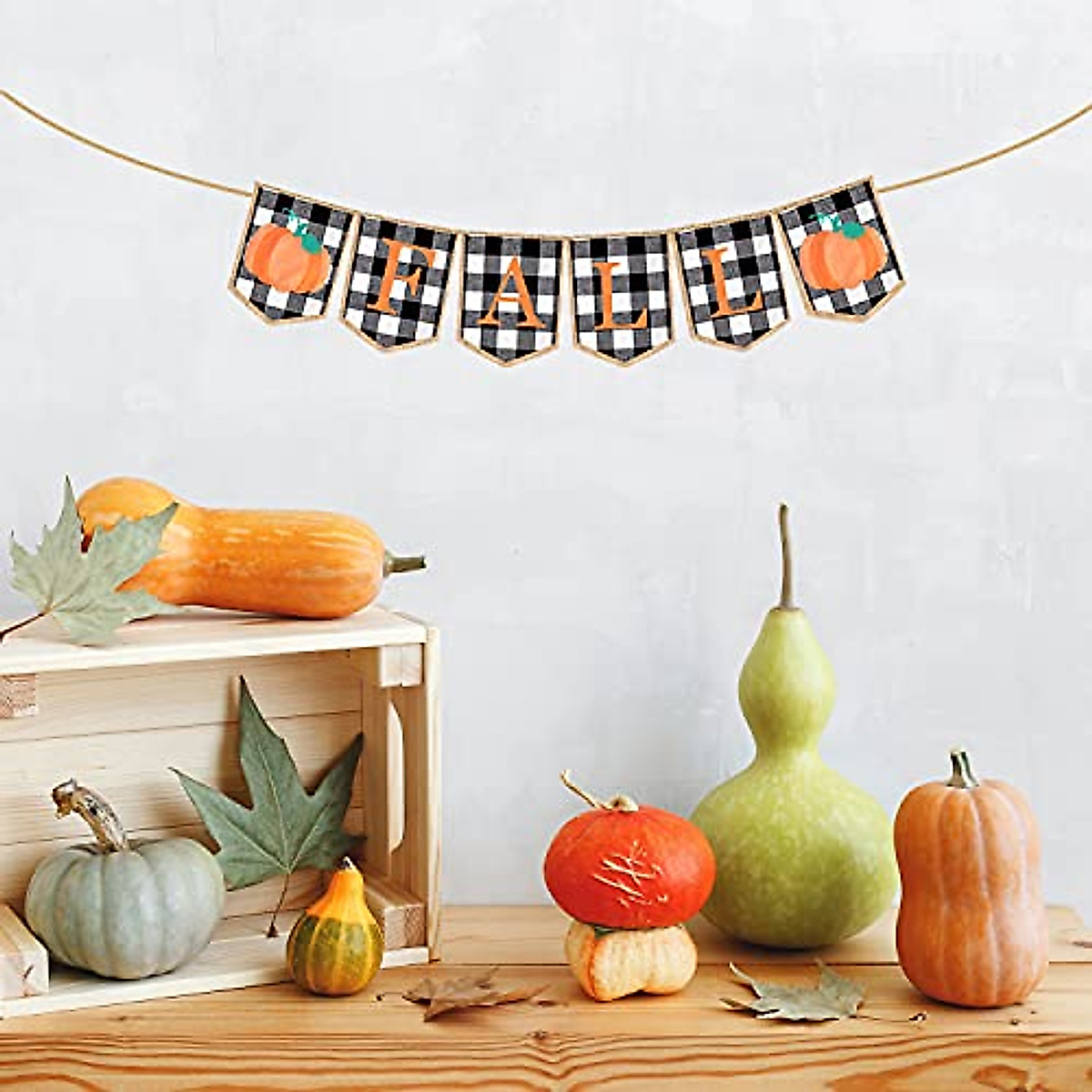 Doumeny Fall Pumpkin Burlap Banner Autumn Burlap Banner Buffalo Plaid Pumpkin Garland Thanksgiving Harvest Bunting Flag Rustic Burlap Harvest Banner Mantel Fireplace Decor