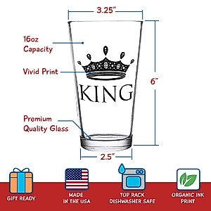 King and Queen Beer and Wine Glass Gift Set of 2 | Fun Novelty His and Hers or Husband Wife Drinkware | Couple, Newlywed | Wedding or Favorite Couples | USA Made