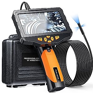 Triple Lens Borescope Inspection Camera, Teslong Professional Endoscope with Light, Digital Video Scope Camera, 5" IPS Screen, Waterproof Flexible Cable for Automotive/Home/Wall/Pipe/Car (16.4ft)