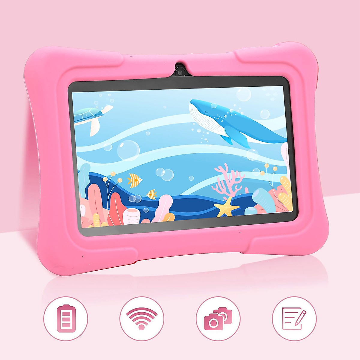 7inch Kids Tablet for Android 10.0, Children Tablet with 1GB RAM and 32 GB ROM, Support Bluetooth, WiFi, GMS, Parental Control, Dual Camera, Shockproof Kickstand Case (US Plug)