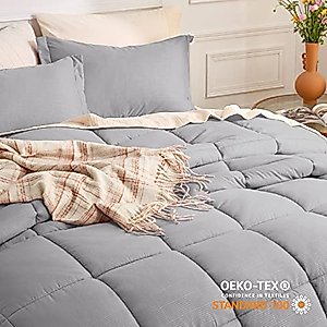 Bedsure Twin Comforter Set - Grey Basket Weave Down Alternative Comforter Set Twin/Twin XL Size, Lightweight All Season Bedding Set with 1 Pillow Sham