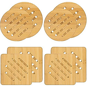 Lawei Set of 8 Bamboo Trivets - Bamboo Hot Pads Trivet with Non-Slip Pads Heat Resistant Pads, for Hot Dishes Pot Bowl
