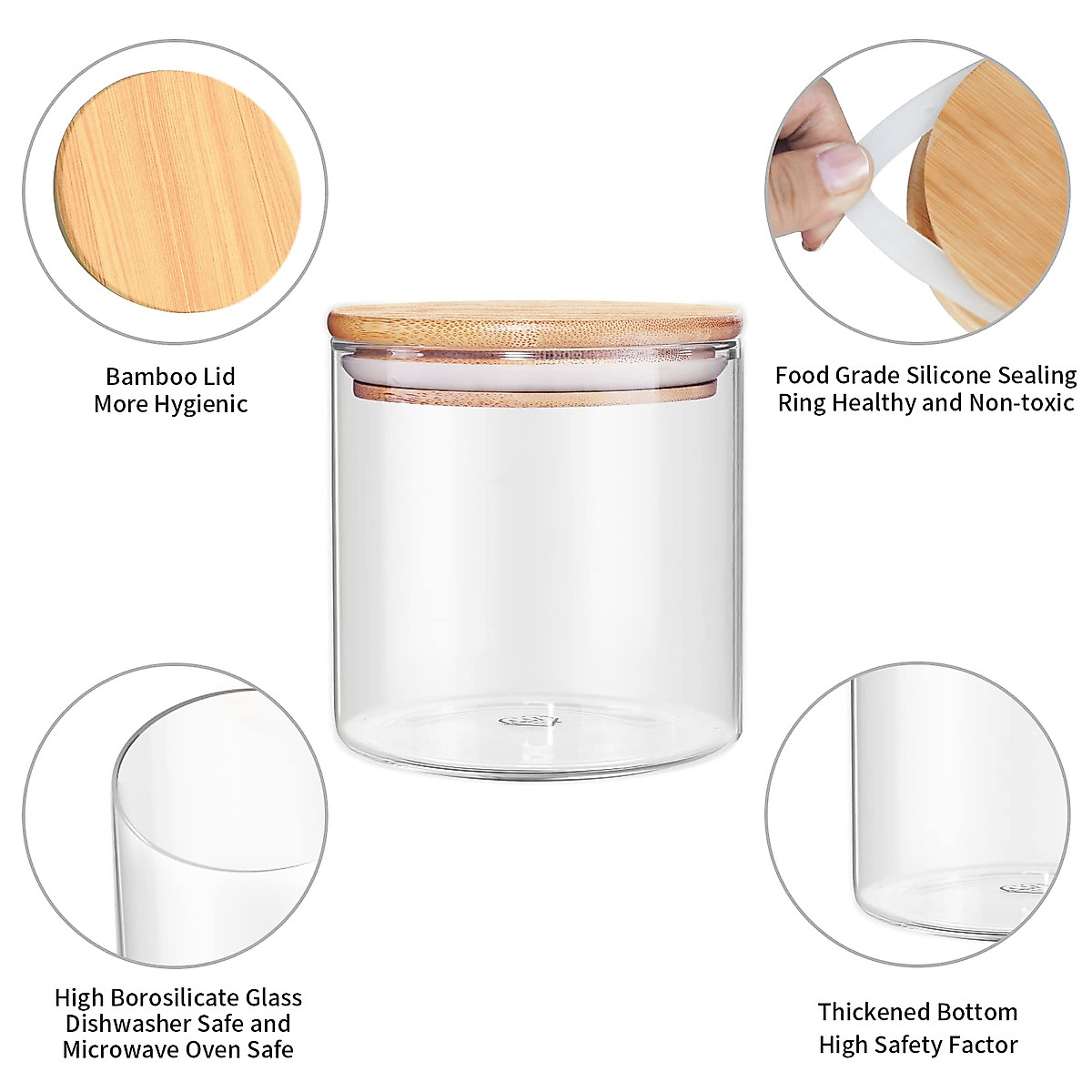 Food Storage Jar, 18.6 FL OZ (550 ML), [Thickened Version] 77L Glass Food Storage Jar with Airtight Seal Bamboo Lid - Modern Design Clear Food Storage Canister for Serving Tea, Coffee, Spice and More