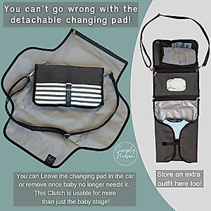 Travel Changing Pad, Diaper Clutch Bag, Portable Diaper Changing Pad w/Adjustable Shoulder Strap & Wipes Holder, Small Diaper Bag w/Large Mat for Toddler, Baby Changing Pad Portable