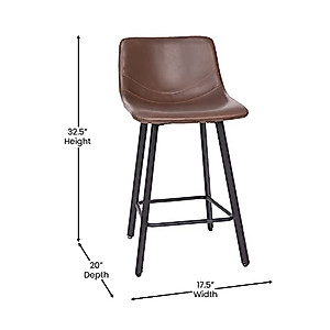 Flash Furniture Caleb Modern Armless 24 Inch Counter Height Stools Commercial Grade w/Footrests and Matte Metal Frames, Set of 2